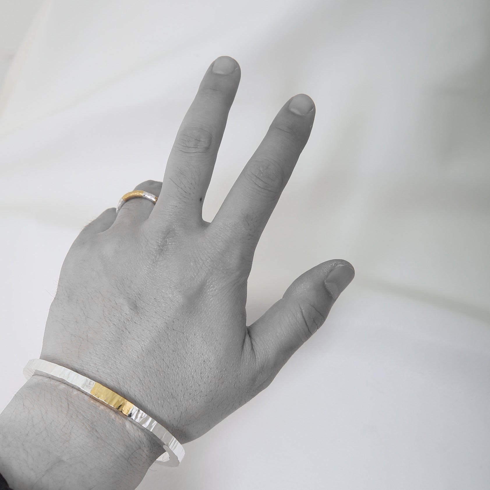 BT-05 TSUKI TO TAIYO BANGLE(24K GOLD ACCENT) / 月と太陽 バングル (K24＆999SV ...